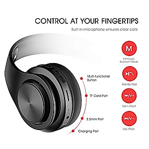 Viwind Wireless Bluetooth Headphones Over Ear with Mic,Foldable Noise Cancelling Headset for Travel Work TV PC Android Cellphone 【Hi-Fi Stereo &Comfortable Earpads】-Black