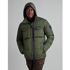 Karl Lagerfeld Paris Men's Quilted Zip Out Hood Puffer Jacket, Olive, Large