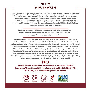 Desert Essence Neem Cinnamint Mouthwash 16 fl oz - Non-GMO, Gluten Free, Vegan, Cruelty Free, Sugar Free, Alcohol Free - Eco-Harvest Tea Tree Oil - Ayurvedic Neem -