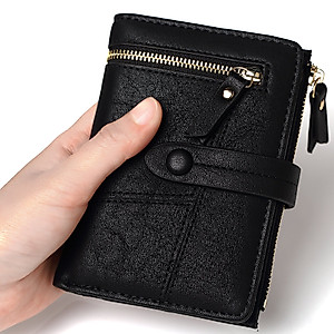 Fanaztee Womens RFID Blocking Black Leather Organized Wallets Purse Compact Bifold Clutch for Girls