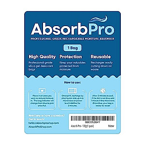 Absorb Pro - 100g (1-pack) Rechargeable Desiccant Pouch - Moisture Absorbing Bag - Dehumidifier for Bins, Totes, Safes, Cars, and Boats - Made from Silica Gel