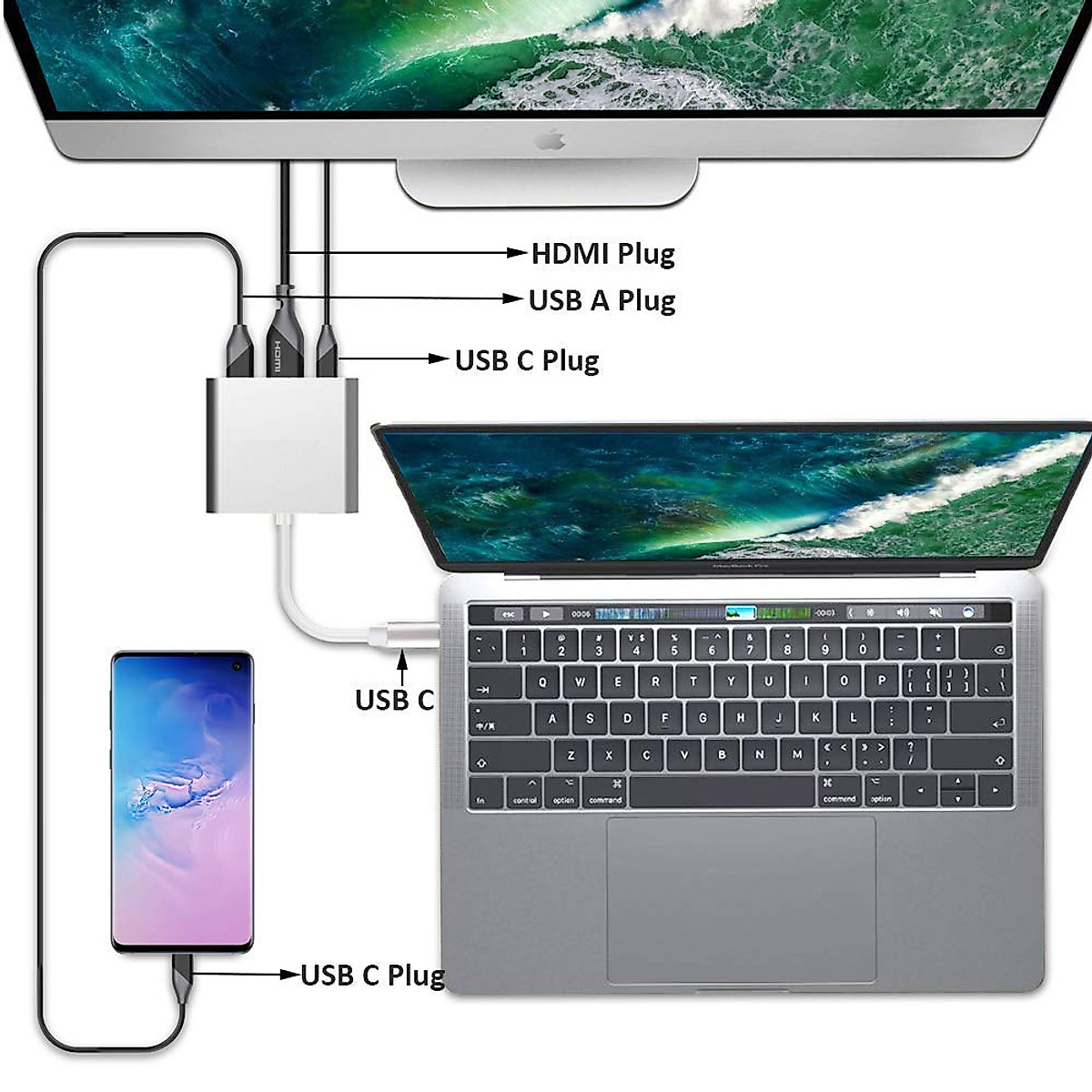 QCEs USB C to HDMI Adapter, USB-C Digital AV Multiport Adapter 4K HDMI Video Output USB 3.0 PD Charging Converter Hub Compatible with Thunderbolt 3/4 iPhone 15 Pro Max, MacBook Pro, iMac
