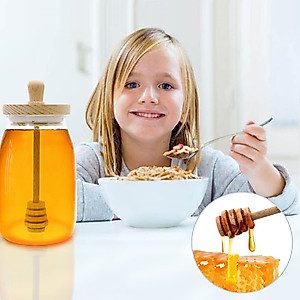 TOFOAN Honey Jar with Dipper and Lid Cover Crystal Beehive Glass Honey Pot for Home Kitchen Store Honey and Syrup, Clear Gorgeous Bee Decor, Honey Container 17 Oz (Honey Jar)