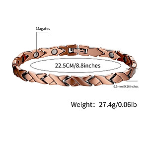 MagEnergy Copper Bracelets for Women 99.9% Pure Copper Magnetic Link Bracelet, Adjustable Bracelet Jewelry Box with Sizing Tool