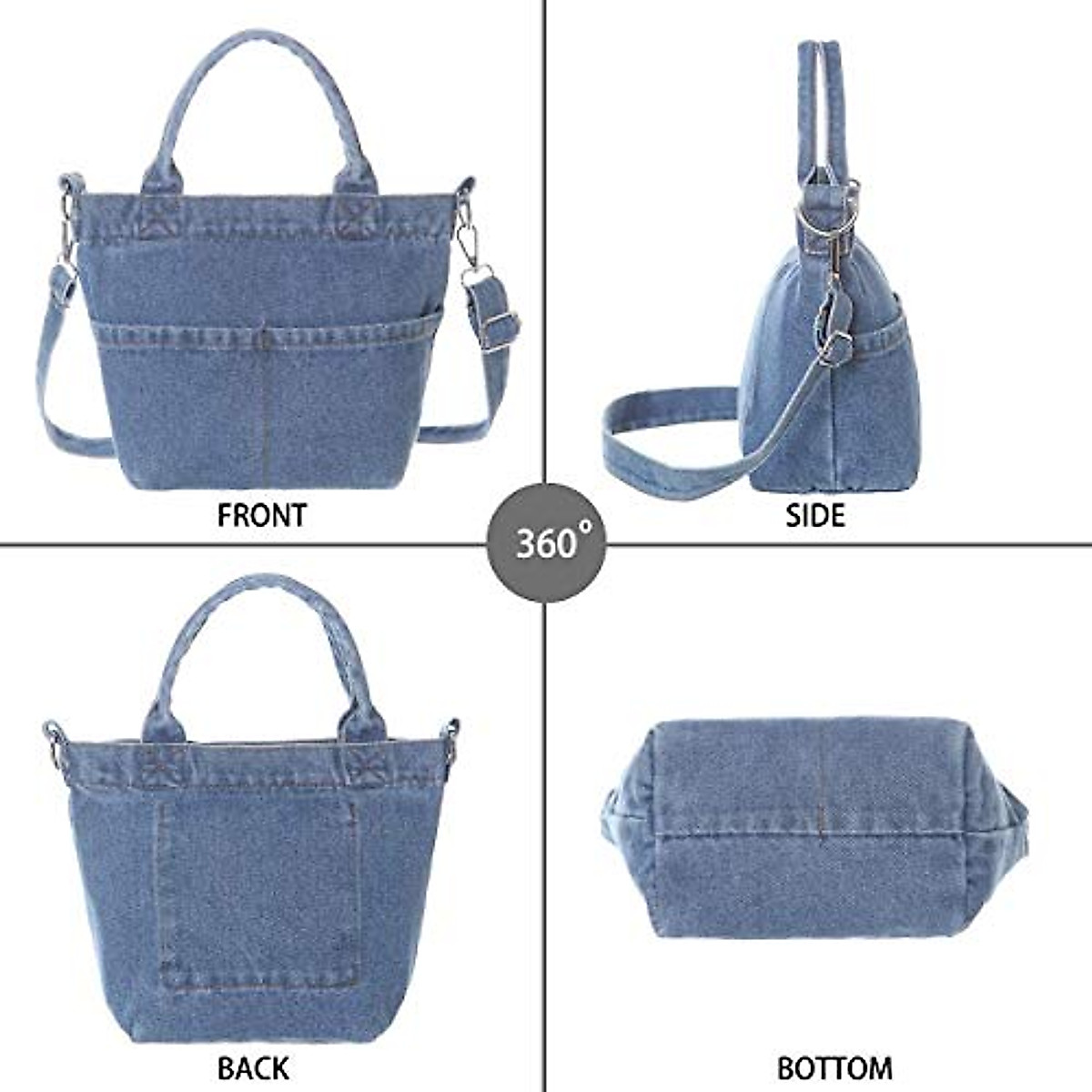 AOCINA Denim Purse Jean Tote Bag for Women Crossbody Shoulder Denim Purses and Handbags for Women(B-Light Blue)