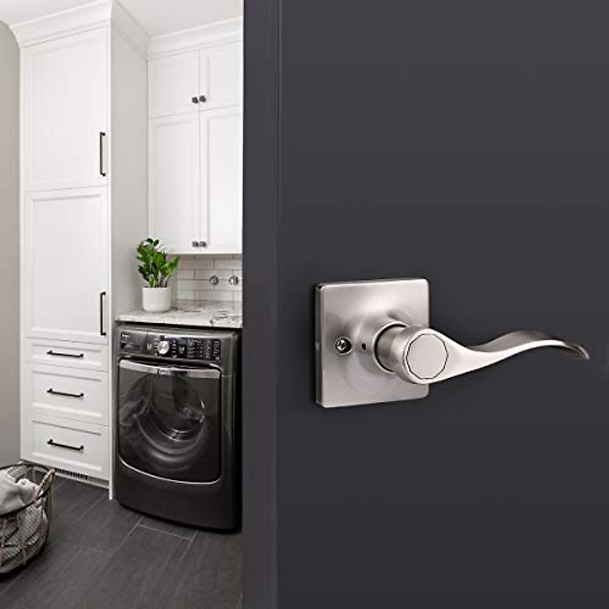 Gobrico Wave/Drop Door Levers with Square Plate Right-Handed Dummy Door Lock Inactive One-Side Door Handles in Satin Nickel 3 Pack