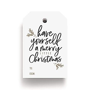 Bliss Collections Merry Little Christmas Tags, Pack of 50, Gold and Black, Holiday ’Tis The Season Events, Parties and Celebrations - Great for Seasonal Favors