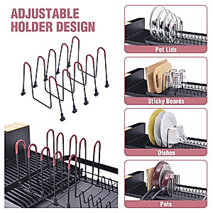 TOOLF Expandable Dish Drying Rack, Large Capacity Dish Drainer with Drainboard, Dish Rack for Kitchen, Anti-Rust Plate Rack with Glass Holder and Utensil Holder.