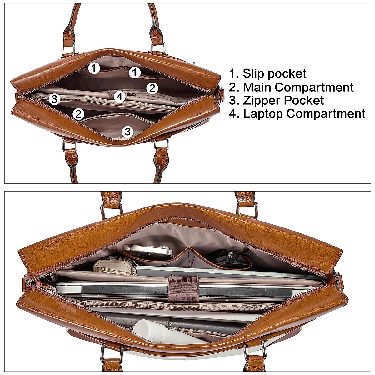 BOSTANTEN Briefcase for Women Leather Laptop Bag 15.6 inch Computer Messenger Office Business Work Tote