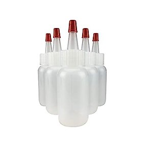 Hobbyland Squeeze Bottles, LDPE Plastic Bottles, Natural Boston Round Bottles, Yorker Spout Red Caps, Tips have .30 Hole (1oz, 20/410 Neck, 6 Bottles)