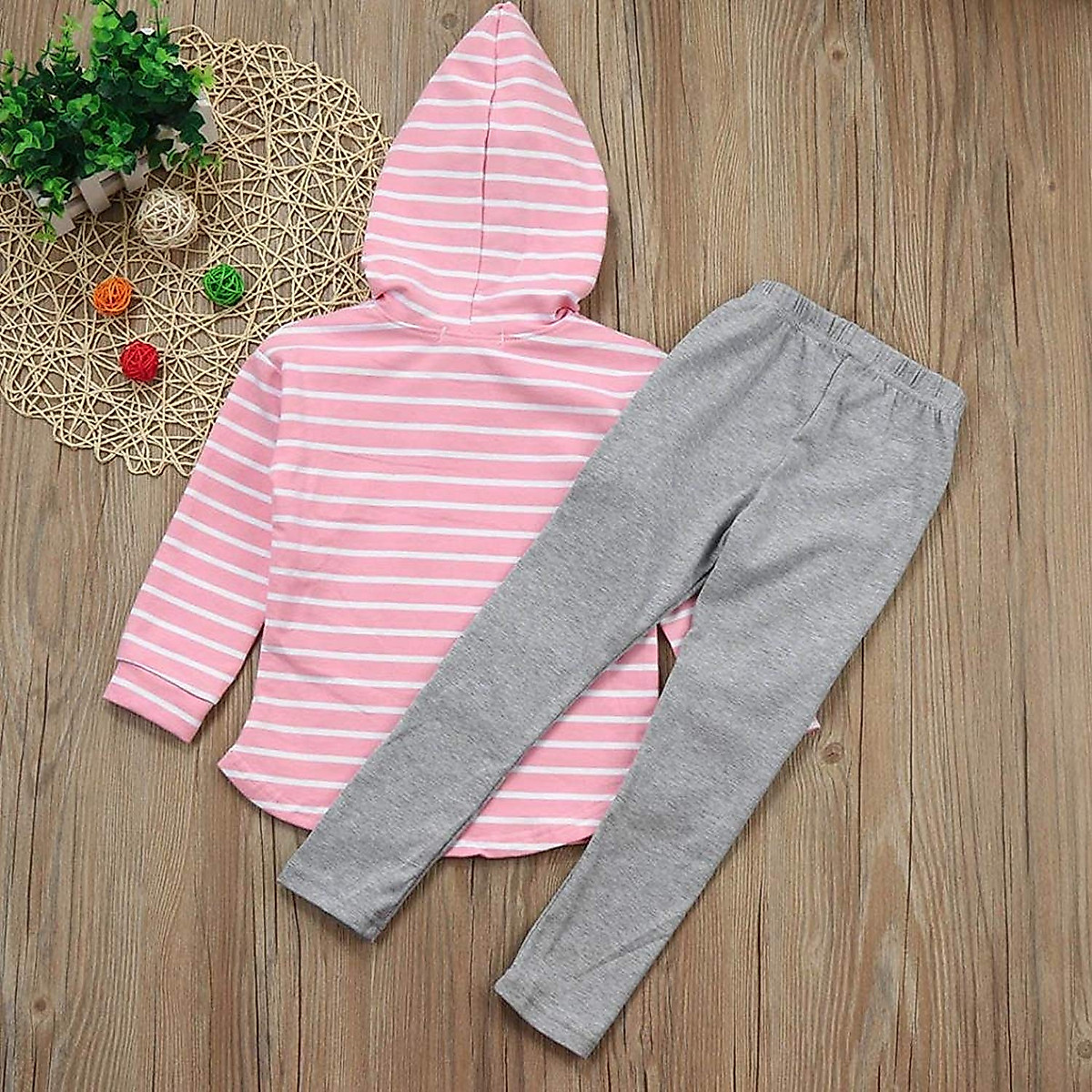 Ritatte Toddler Girl Fall Outfits Striped Hoodie Pants 2PCS Sweatsuit Set Kids Baby Winter Clothes Jogging Suits for 2-6Y (Pink, 110 (4T))