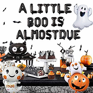 Halloween Baby Shower Party Decorations with A Little Boo is Almost Due Baby Shower Foil Balloon Banner Halloween Ghost and Bat Foil Balloons for Halloween Themed Baby Shower Birthday Party Decor