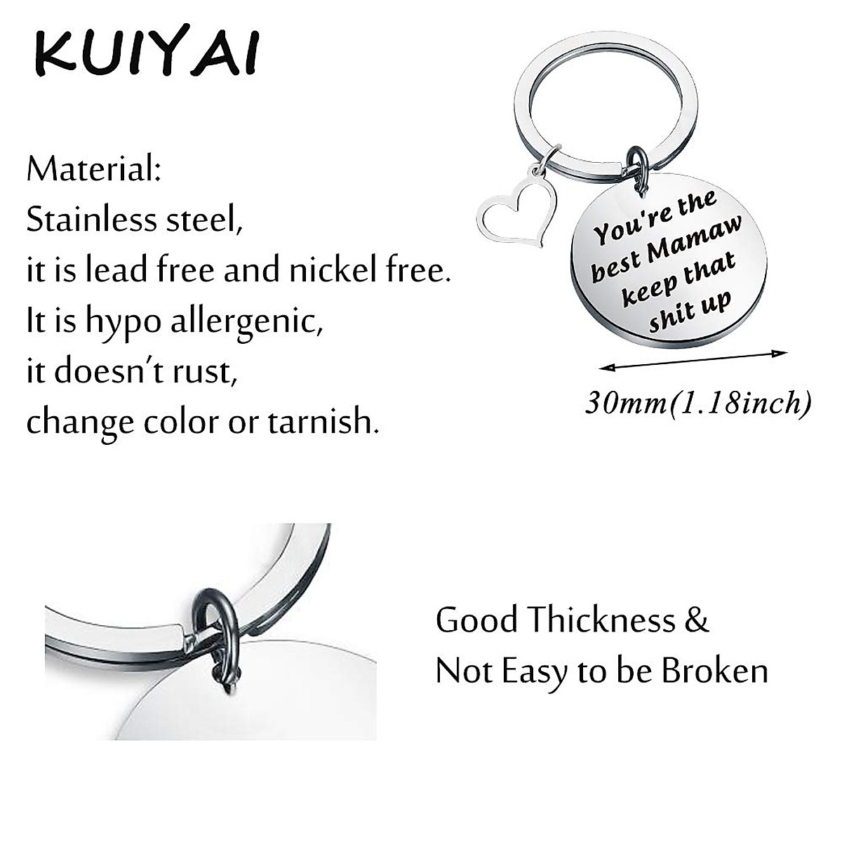 KUIYAI Funny Grandma Gift You're The Best Mamaw Keep That Shit Up Keychain Mother's Day Gift(Best Mamaw KS)