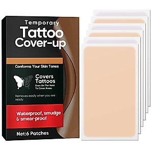 Tattoo Cover Up Tape, Ultra Thin Patch for Tattoo Scar and Birthmarks, Invisible Waterproof Skin Tone Concealer Sticker for Covering Up Scars Tattoos,6 Count (Pack of 1)
