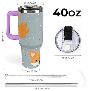 Cute Red Fox 40 Oz Car Cup Stainless Steel Travel Mug Leak-Proof Insulated Tumbler with Handle Violet-style