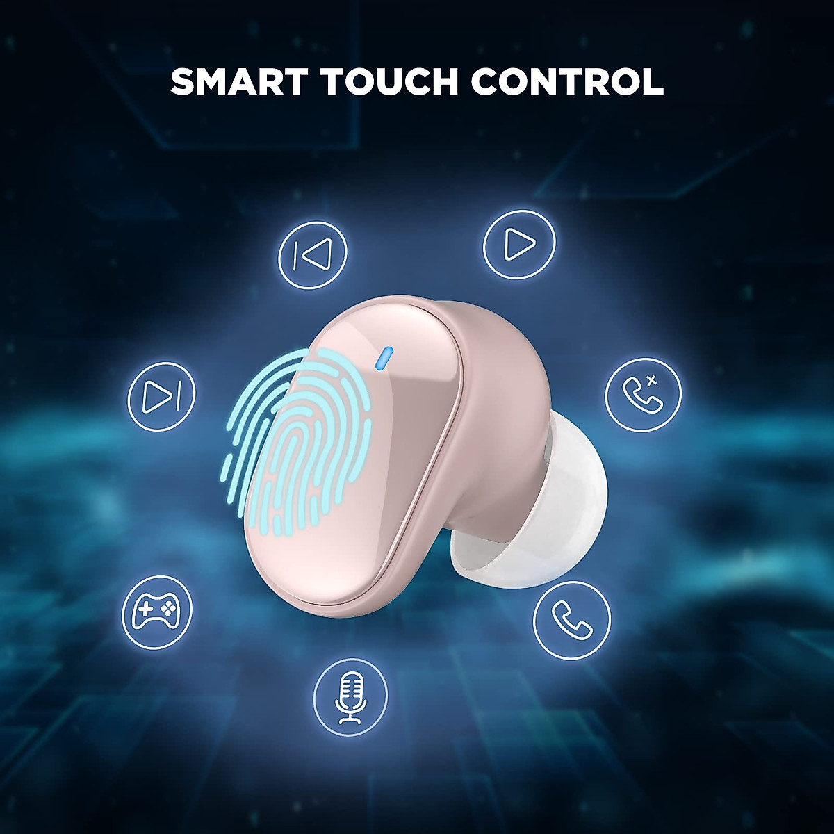 HTC True Wireless Earbuds 7 Bluetooth 5.3, Stereo Earphones 10mm Driver with Deep Bass, 40ms Ultra Low Latency for Gaming, Running - 22H Playtime/Touch Control/Game Modes/Built-in Mic - Pink