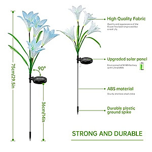 mimigogo Solar Garden Stake Lights,2 Pack Outdoor Waterproof Solar Powered Lights with 8 Lily Flowers, 7 Colors Changing LED Solar Lights for Garden, Patio, Backyard(Blue White)