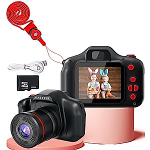 NINE CUBE Digital Camera for Kids, Black Toddler Camera for 3 4 5 6 7 8 Years Old Boys & Girls, Mini Toy Long Lens Kids Digital Camera, Best Toy Camera Gift for Children with 32G SD Card