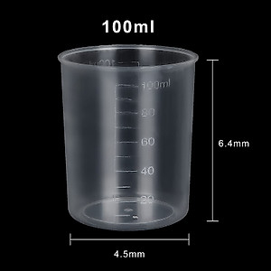 100Pcs 100ML Plastic Graduated Measuring Beaker Set, Clear Liquid Measuring Mixing Cups for Epoxy Resin, Liquid Container Beakers for Resin Epoxy Paint Food, Lab Use, Raised Graduations, Tapered Spout