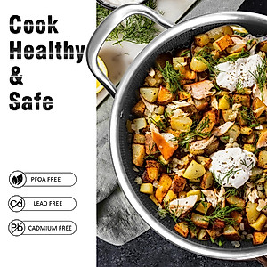 AuFranc™ Hybrid Nonstick 6 Quart Stainless Steel Stockpot with Glass Lid, Induction Stock Pot with Honeycomb Carving, Non-stick Soup Pot Compatible with All Cooktops, Non-Toxic, Dishwasher & Oven Safe