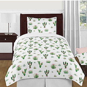 Sweet Jojo Designs Cactus Floral Girl Fitted Crib Sheet Baby or Toddler Bed Nursery Photo Op - Pink and Green Boho Watercolor Love Grows Here