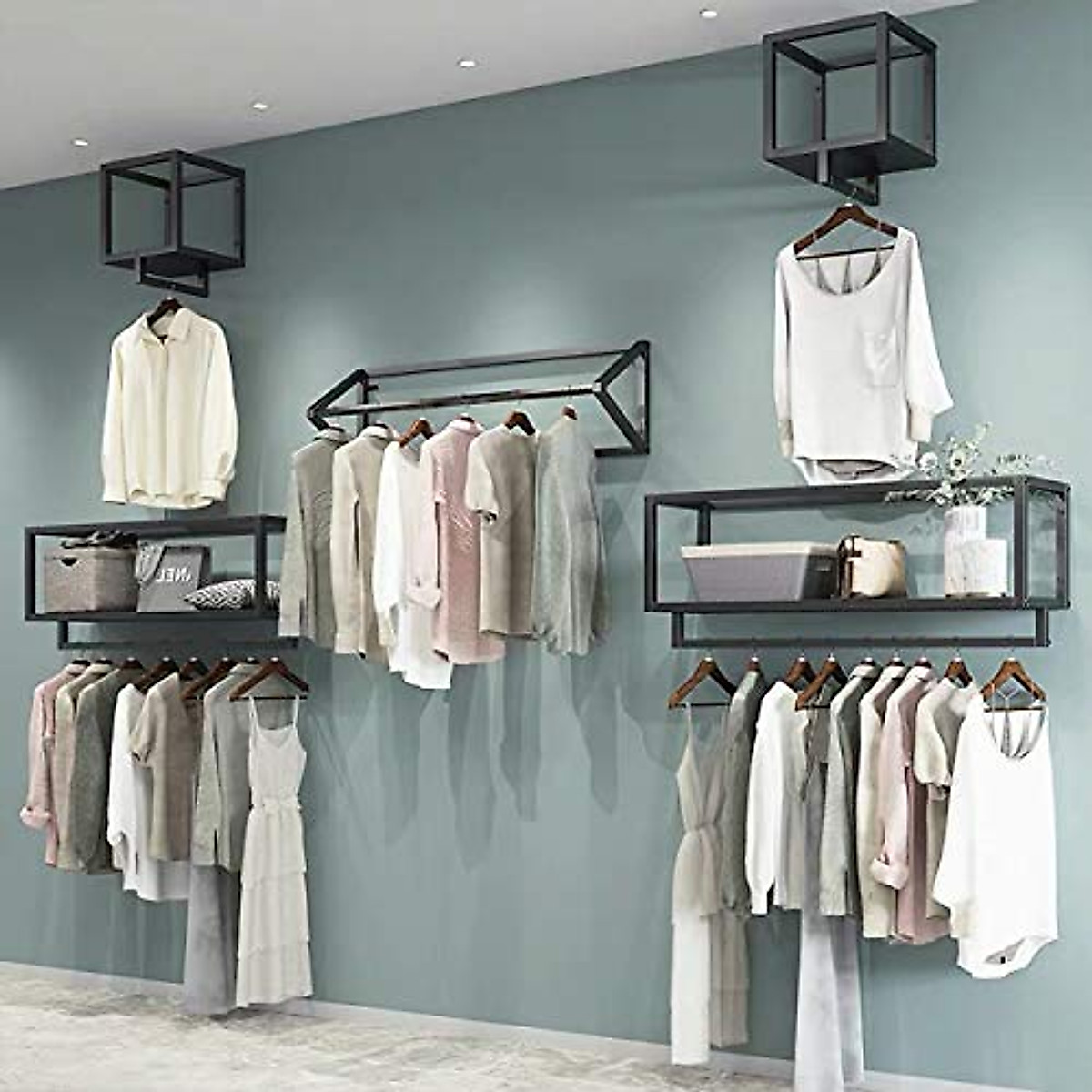 MDEPYCO Creative Triangle Display Garment Racks in Boutique Clothing Stores, Wall-Mounted Hanging Clothes Shelf in Home, Towel Racks for Bathroom Storage (Black, 31.5" L)