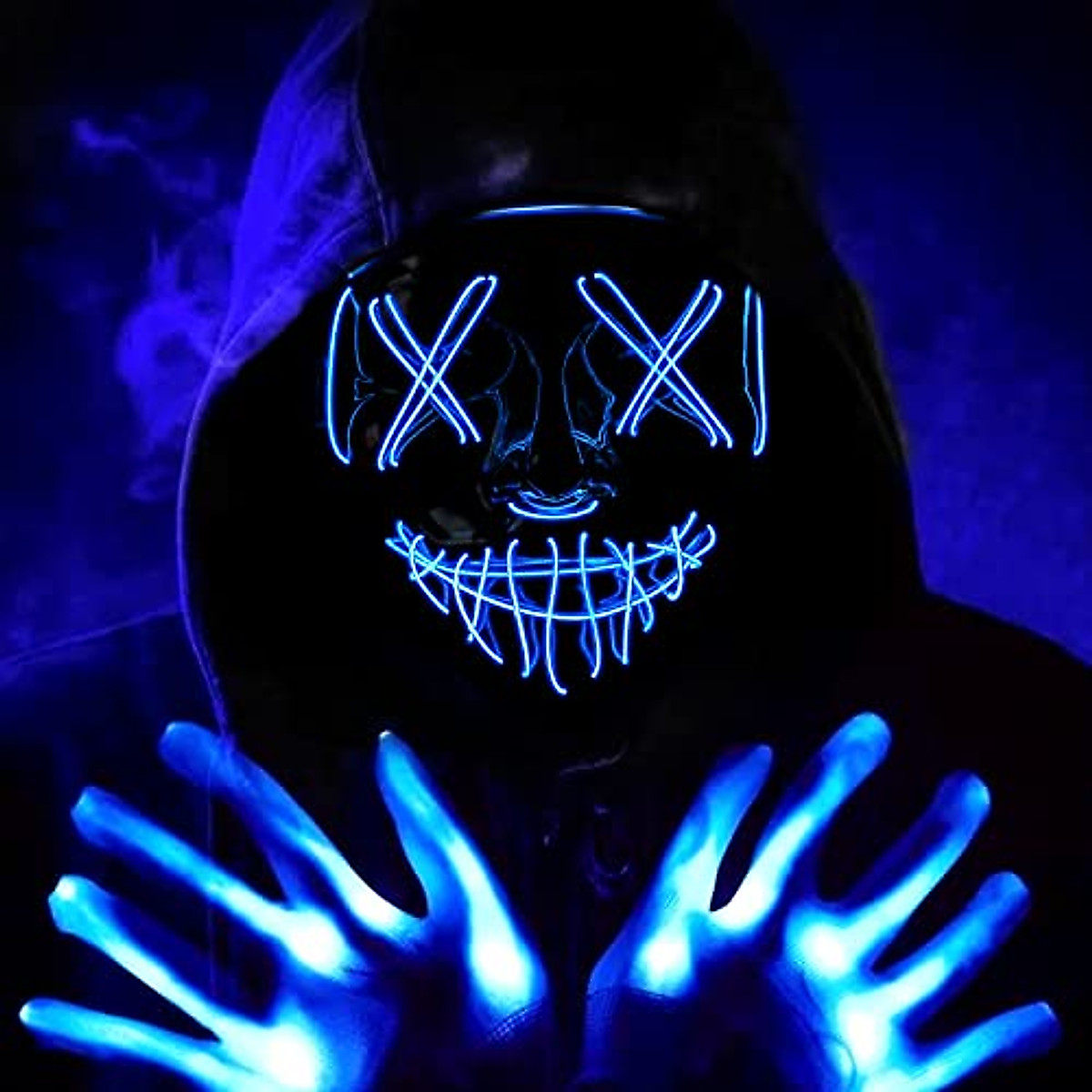 Entrope Halloween Mask, LED Glow Scary Halloween Face Mask for Festival Cosplay Halloween Costume Masquerade Parties, Carnival, Gifts (Blue)