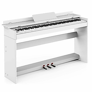 LAGRIMA LAG-900 88 Key Digital Piano Full Size Electric Keyboard w/Music Stand+Power Adapter+3-Pedal Board+Instruction Book+Headphone Jack for Beginner/Adults, White (Piano Only)