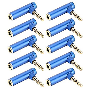 Acogedor 10 PCS 3.5mm Male to Female Audio Adapter, 90 Degree Right Angle Adapter, Support Headset with Microphone, for Mobile Phones, Tablets, Laptops(Blue)