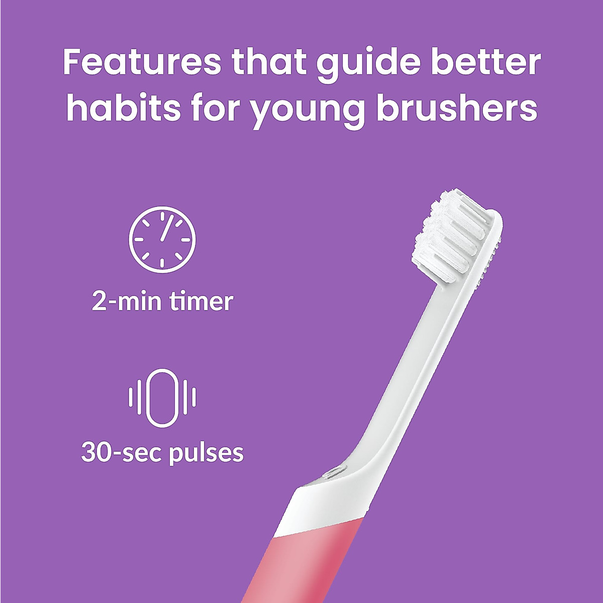 Quip Sonic Toothbrush for Kids - Timed Electric Toothbrush with Small Replaceable Brush Head - Soft Bristles, Rubber Handle, 3 Month Battery Life - Travel Toothbrush - Pink