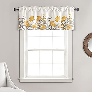 Lush Decor Aprile Light Filtering Window Curtain Valance, 18" L x 52" W, Yellow & Gray