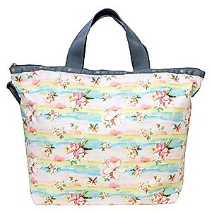 LeSportsac Plumeria Rainbow HAWAII EXCLUSIVE Easy Carry Tote Crossbody + Top Handle Handbag, Style 2431/Color K879, Tropical Hawaiian Plumeria Flowers, Pastel Watercolors, Hawaii Printed on Pattern
