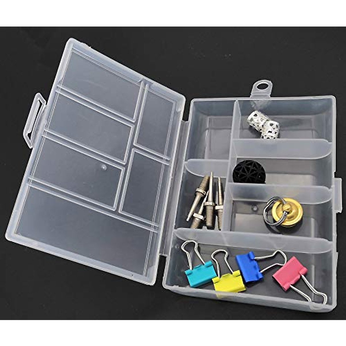 X-AT 4 Pack Mini Clear Plastic Jewelry Box,6 Grid Small Craft Storage bead organizer with Hanging Design