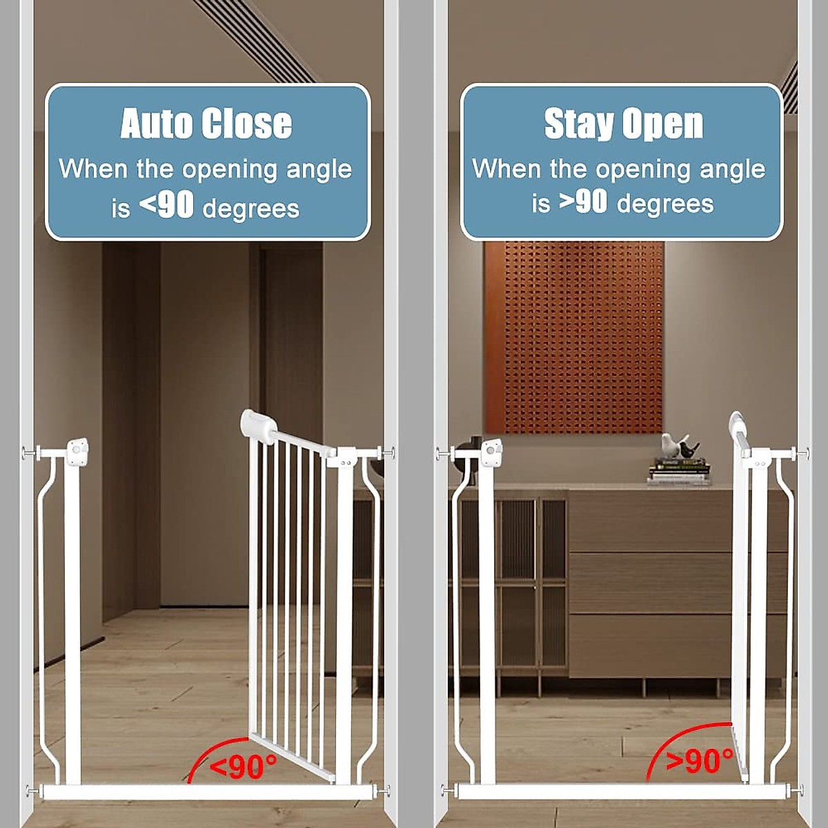 flower frail 57.5-62 Inch Extra Wide Baby Gates for Stairs Doorways Pressure Mount No Drill Dog Pet Gate Automatic Close Child Safety Gate for Toddler Kids Pets