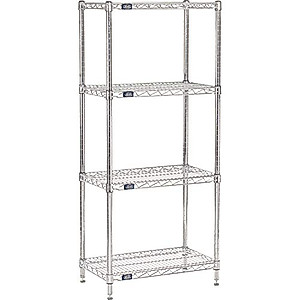 Nexel 14" x 30" x 63", 4 Tier Adjustable Wire Shelving Unit, NSF Listed Commercial Storage Rack, Chrome Finish, leveling feet