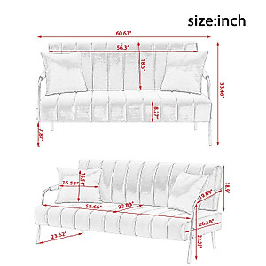 RIDFY Modern Upholstered Velvet Loveseat Sofa with 2 Pillows/Gold Metal Legs, 2 Seater Futon Sofa Couch, Cashmere Fabric Accent Mini Sofa, Living Seat for Small Spaces/Bedroom(Beige)