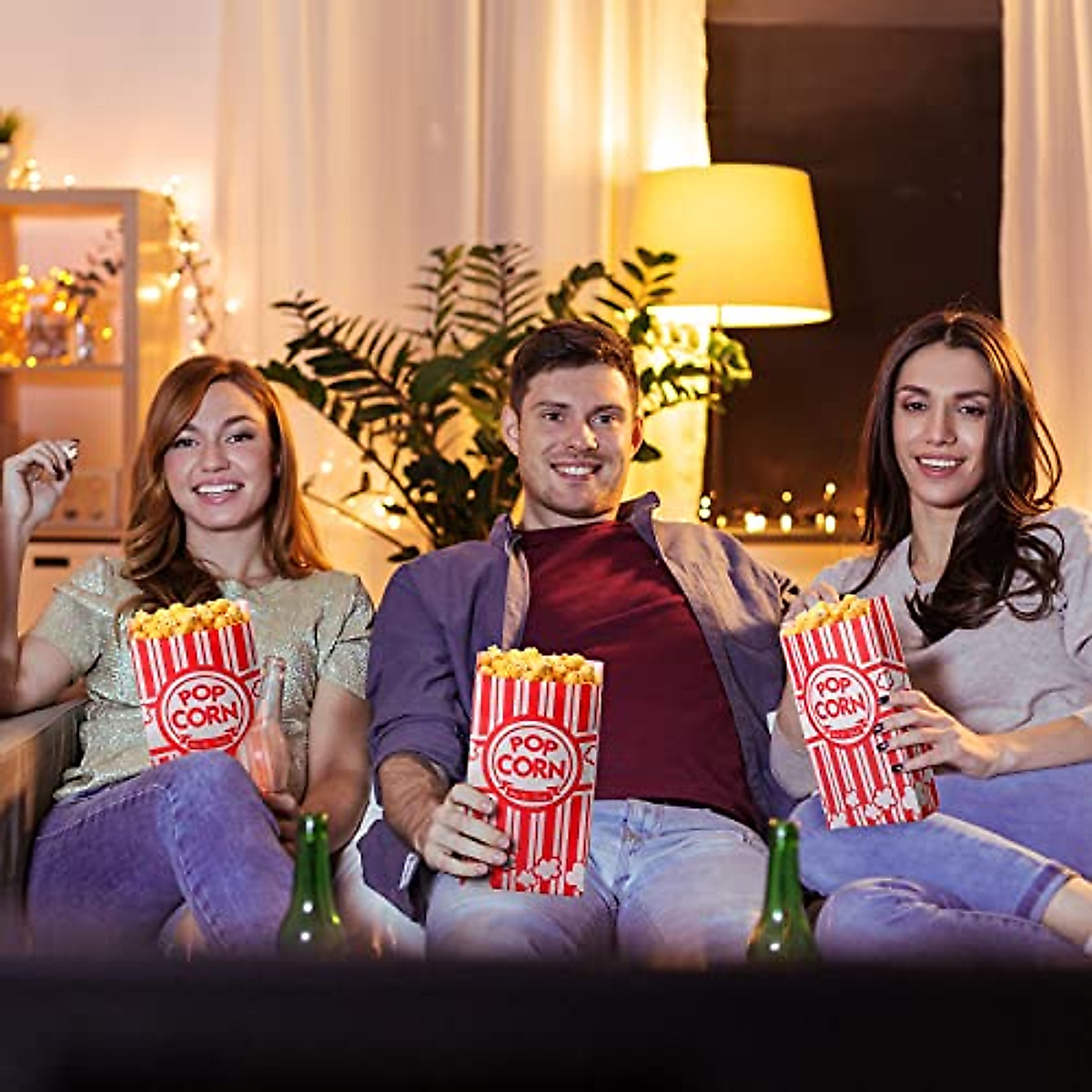 Paper Popcorn Bags 2 oz Grease Resistant Popcorn Bags Individual Servings Tear Resistant Popcorn Holders Red and White Container Popcorn for Carnival Movie Party Supply, 5.5 x 2 x 11.2 Inch (500 Pcs)