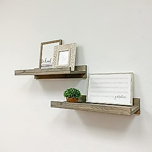 del Hutson Designs 24 Inch Rustic Luxe Farmhouse Solid Natural Pine Wood Wall Mount Display Picture Ledge Floating Shelf Pair, Gray (Set of 2)