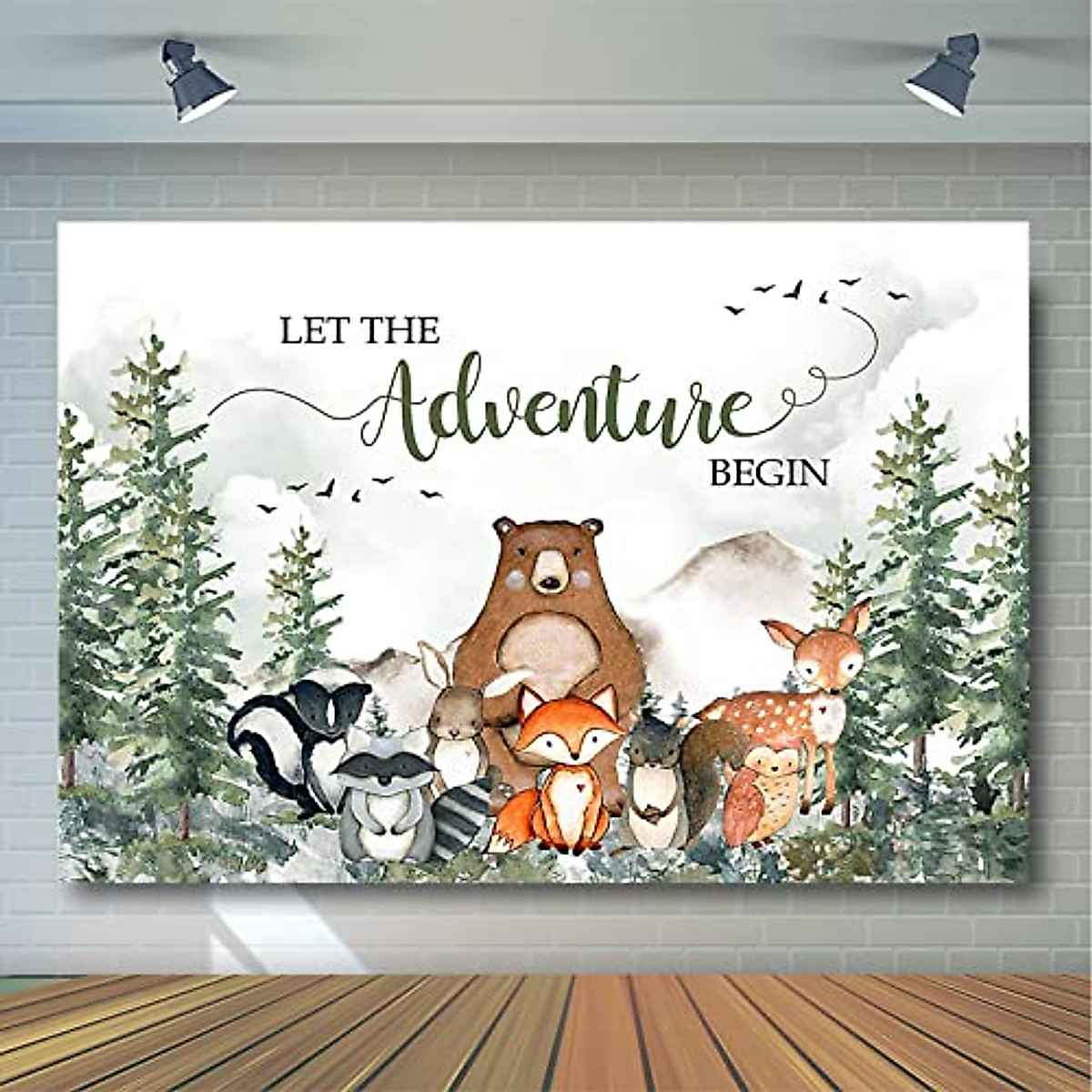 Avezano Woodland Baby Shower Backdrop Adventure Awaits Baby Shower Decoration Background Adventure Forest Mountain Wilderness Country Gender Neutral Baby Shower Party Supplie (7x5ft)