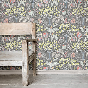 NuWallpaper NU3039 Groovy Garden Grey Peel & Stick Wallpaper, Multicolor