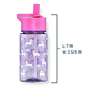 Wildkin Kids Reusable 16 Ounce Water Bottle for Boys and Girls, Perfect for Daycare, School, or Travel, Features Straw Top and Carrying Handle, Easy to Clean Water Bottles for Kids (Unicorn)
