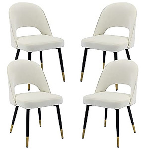 DUOMAY Modern Dining Chair Set of 4 with Open Back, Velvet Upholstered Armless Chair with Metal Frame Side Chair for Kitchen Dining Room Living Room, Beige