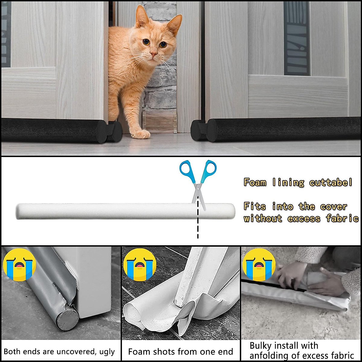 BKSAI Door Draft Stopper for Distance Under The Door up to 2" Draft Blocker Under Bottom of Door Seal Strip Draught Excluder Wind Blocker No Adhesive Bottom Seal Sound Blocker