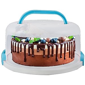 DIIRPPR Large 10 Inch Cake Carrier Keeper Stand with Handles and Lids Container for Transport Cake Holder Tray with Cover Round Cupcake Storage Kitchen Cooking Box (Light blue)