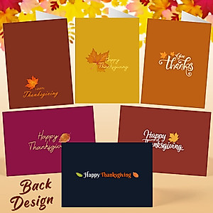 Whaline 24Pcs Thanksgiving Greeting Cards Assortment with Stickers and Envelopes 5" x 7" Large Happy Thanksgiving Cards Fall Leaves Patterned Thankful Grateful Note Cards for Party Favor Supplies