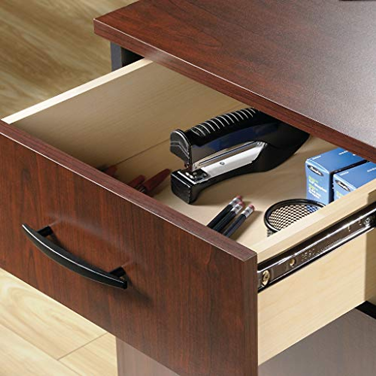 Sauder Via Pedestal, L: 15.55" x W: 19.45" x H: 28.54", Classic Cherry Finish