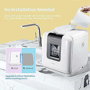 COMFEE' Countertop Dishwasher, Portable Dishwasher with 6L Built-in Water Tank, 7 Programs, UV Hygiene& Auto Door Open, for Apartments, Dorms& RVs & Cascade Platinum Dishwasher Pods, Lemon, 62 Count