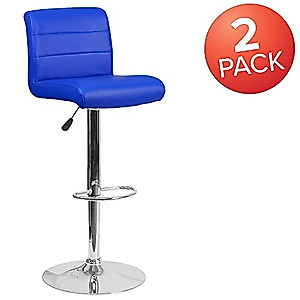 Flash Furniture Marietta 2 Pk. Contemporary Blue Vinyl Adjustable Height Barstool with Rolled Seat and Chrome Base