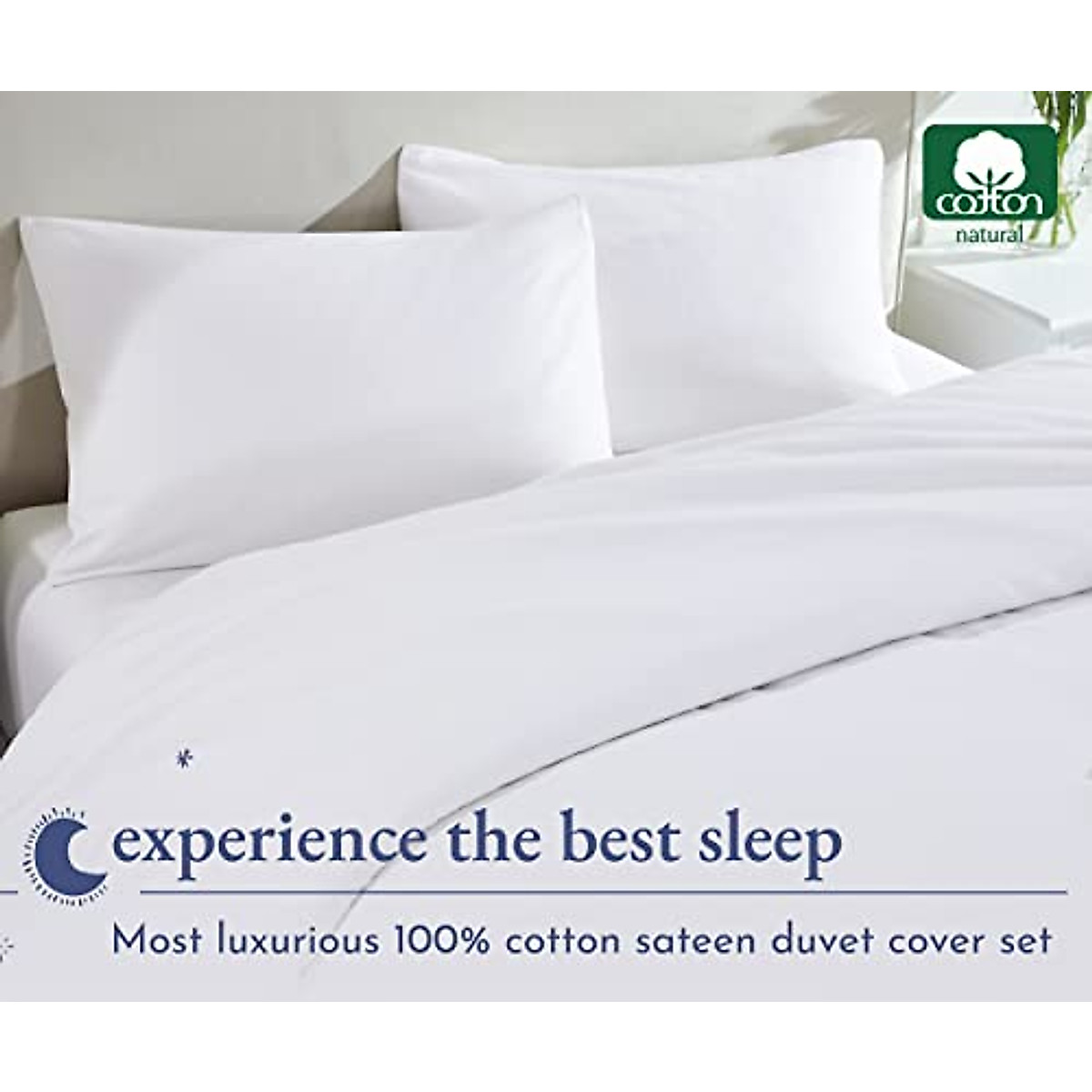 California Design Den 3 Piece King Size Duvet Cover - 100% Cotton Sateen, 400 Thread Count, Soft Luxury Sateen Weave Comforter Cover and Two Pillow Shams, Button Closure and Corner Ties - White