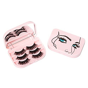 False Eyelash Case Lash Case Organizer Lash Container Box Empty Cosmetic Case Magnetic Eyelashes Storage Box with Mirror , Eyelashes Packaging Travel Storage Box Eyelash Bag(Light Pink)